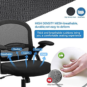 SAIBFARST Ergonomic Office Chair-Adjustable Height, Desk Chair with Wheels Mesh Computer Desk Chair with Flip-up Arms PU Leather Task Chair 300lbs