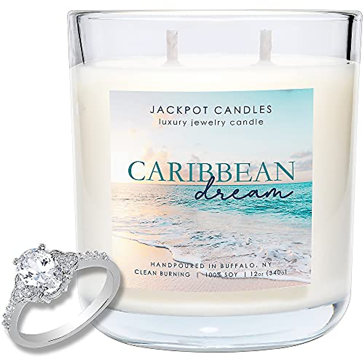Jackpot Candles Caribbean Dream Candle with Ring Inside (Surprise Jewelry Valued at 15 to 5,000 Dollars) Ring Size 7