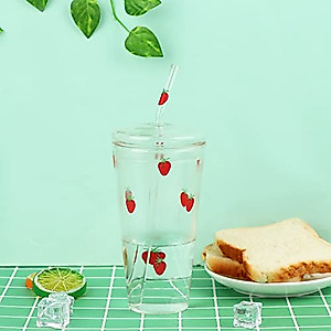 XIDAJIE 17Oz Large Glass Water Bottle With Straw Lid Clear Water Bottle With Straw Strawberry Cup Strawberry Water Bottle Kawaii Cups For Coffee Juice Drinking Water Mug