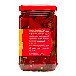 Calabrian Chili Peppers, Whole, All Natural, Non-GMO, Original, Product of Italy, Retail Glass Jar, 10.2 oz, TuttoCalabria