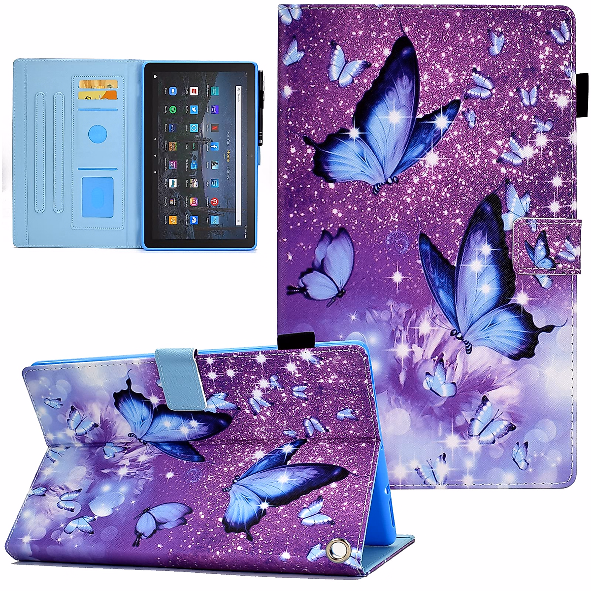 Case for Kindle Fire HD 10 Tablet & Fire HD 10 Plus (13th/11th Generation 2023 2021 Release) Cover Case, Funut Premium PU Leather Stand Folio Cover with Auto Wake/Sleep, Purple Butterfly