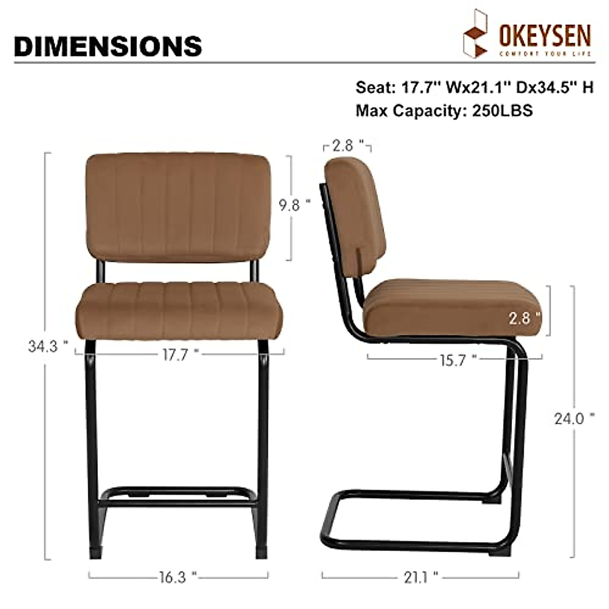 Okeysen Bar Stools Set of 2,Counter Height Bar Stools Bar Chairs,24 inch Tall Bar Stool with Back,Barstools Bar Height Set of 2,Kitchen Counter Stools Modern Velvet Bar Stools for Island Dining Party