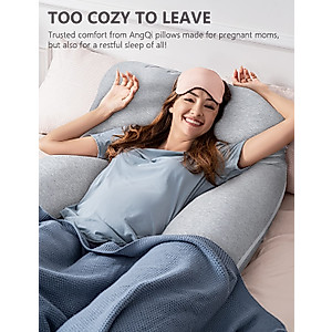 AngQi Pregnancy Pillows, U Shaped Pregnancy Body Pillow for Sleeping, 55 inch Maternity Pillow for Pregnant Women with Cooling Jersey Cover, Grey