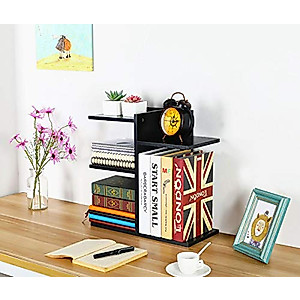 PAG Wood Desktop Shelf Small Bookshelf Desk Supplies Organizers and Accessories Storage Display Rack Office Decor for Women, Black