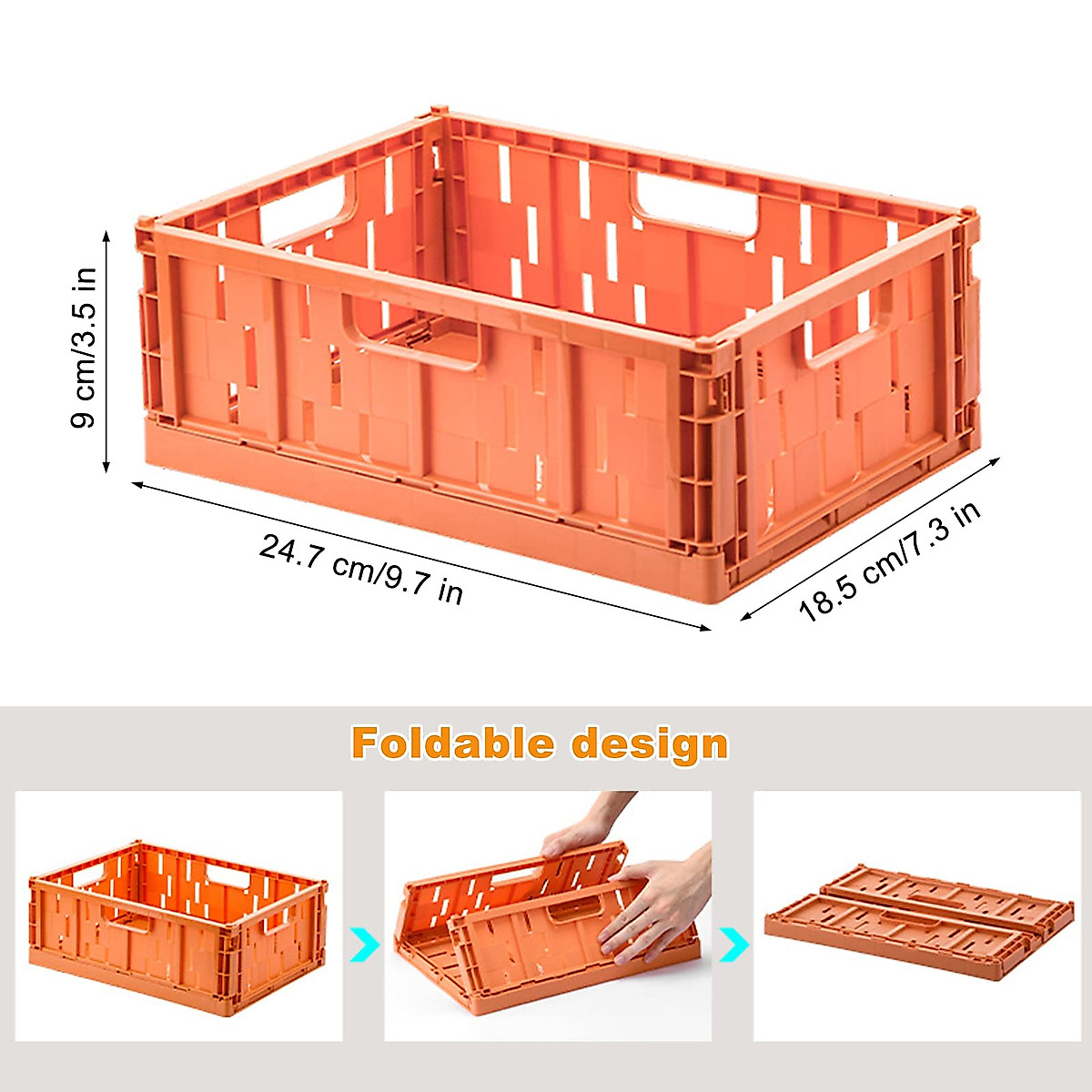 Klyuqoz Pastel Crates, 4 Pack Storage Crates Plastic Stackable, Medium Size(9.6 x 7.3 x 3.5 in), Desktop Storage Crates Folding for Home Office Bedroom.Blue, Yellow, Green, Orange