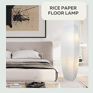 LIGHTACCENTS Japanese Style Rice Paper Floor Lamp - 50 Inches Tall, White Paper Shade, Chrome Base, On/Off Foot Switch - Ideal for Living Room