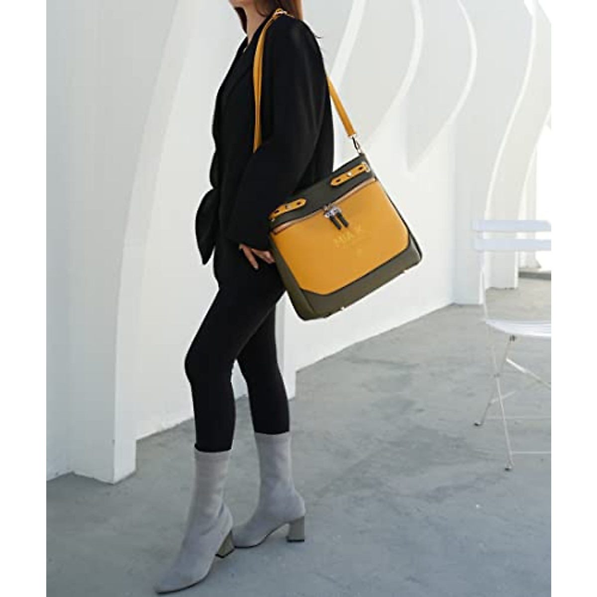 MKF Collection Shoulder Bag for Women, Two Tone Vegan Leather Fashion Hobo Handbag Messenger Purse