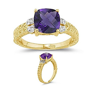 Studs Galore 0.04 Cts Diamond & 1.58 Cts Amethyst Ring in 14K Yellow Gold-7.0