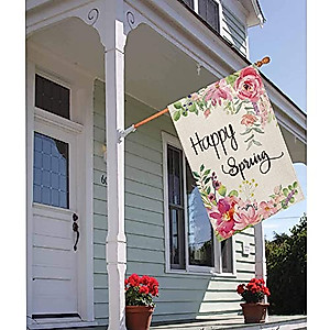 AVOIN colorlife Happy Spring Peony Flower House Flag Double Sided, Seasonal Spring Yard Outdoor Flag 28 x 40 Inch
