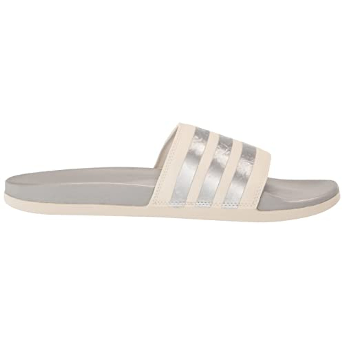 adidas Women's Adilette Comfort Slides Sandal, Chalk White/Chalk White/Matte Silver, 7