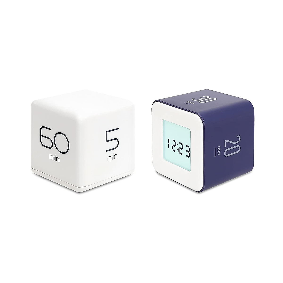 mooas Cube timers White (5,15,30 and 60 Minutes) & Multi Cube Violet (5,10,20 and 30 Minutes) Bundle, Time Management, Time for Studying, Cooking and Workout, Kids Timer