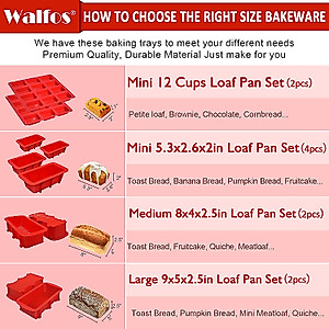 Walfos 6 Cup Jumbo Silicone Texas Muffin Pan + 4 Pieces Non-Stick Silicone Bread Loaf Pan Super Value Set.