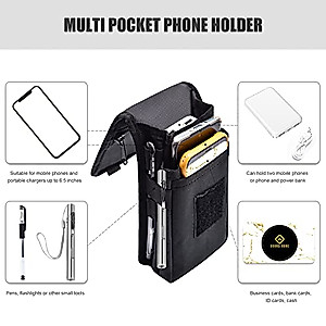 KATOLK Dual Phone Holster,Belt Pouch, Large Smartphone Pouch Cell Holder, Multi-Purpose Tactical Case, Holder for Work, Hiking, Camping, Barbecue, Rescue (Black)