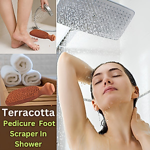 Pumice Stone for Feet Callus Remover, Foot Stone Pumice & Foot Dry Skin Remover Tool, Terracotta Pumus Foot Scrubber for Cracked Heels and Toes, Pumice Stone with Handle, Pumice Stone Shower