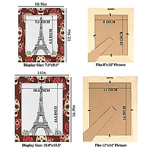POFATO Skulls Red Rose11x14 Picture Frame Wood Photo Frame for Tabletop Display Wall Mount Picture Frame Display 11 x 14 Inch Photo Wall Decor Home Gift Frames