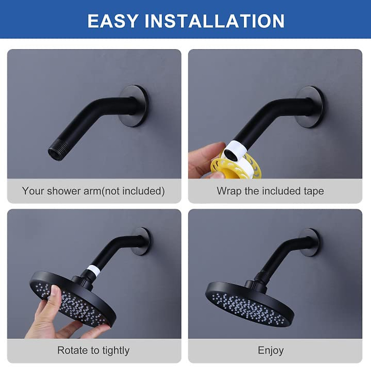 ALEASHA High Pressure Rain Shower Head, 6 Inch 1.8GPM Fixed Luxury Bathroom Showerhead, Adjustable Angles, Anti-Clogging Silicone Nozzles (Matte Black)