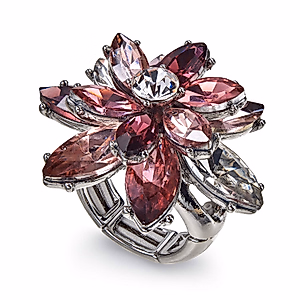 Charter Club Silver-Tone Crystal Flower Stretch Ring