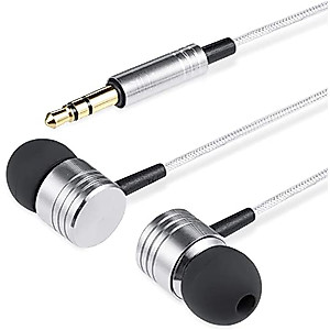 Betron B650 in Ear Headphones Earphones Wired with Noise Isolating Earbuds Tangle-Free Cord Carry Case Soft Ear Buds 3.5mm Plug (Silver)