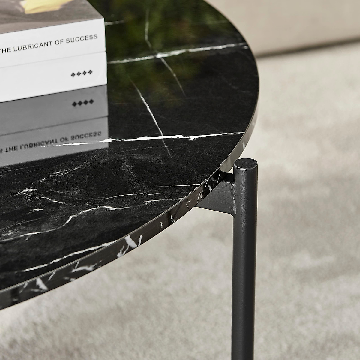 Danya B. Round Contemporary Marble Finish Veneer Top Black Metal Large Coffee Table - White or Black Marble (Black Marble)