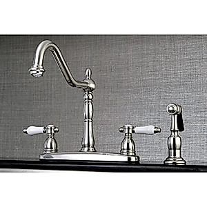 Kingston Brass Vintage Porcelain 8-inch Centerset Kitchen Faucet with Side Sprayer Oil Rubbed Bronze Bronze Finish