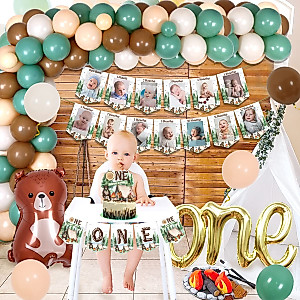 One Happy Camper Birthday Decorations for Kids Green Balloon Garland One Happy Camper Photo Banner Cake Topper 1st Forest Camping Birthday Backdrop Adventure Let’s Go Camping Party 1st Supplies