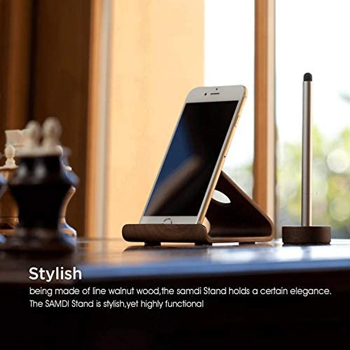 SAMDI Cell Phone Stand, iPhone Wood Dock: Cradle, Holder for Switch All Android Smartphone, iPhone 6 6s 7 8 X Plus 5 5s 5c Accessories Desk - ( Black Walnut )
