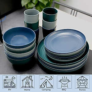 Plastic Dinnerware Sets for 6, Osonm 24PCS Lightweight Unbreakable Plates Bowls Cups Sets, Dishwasher Microwave Safe Dishes Set for Camping, RV, Picnic, Kitchen, Great for Kids & Adults