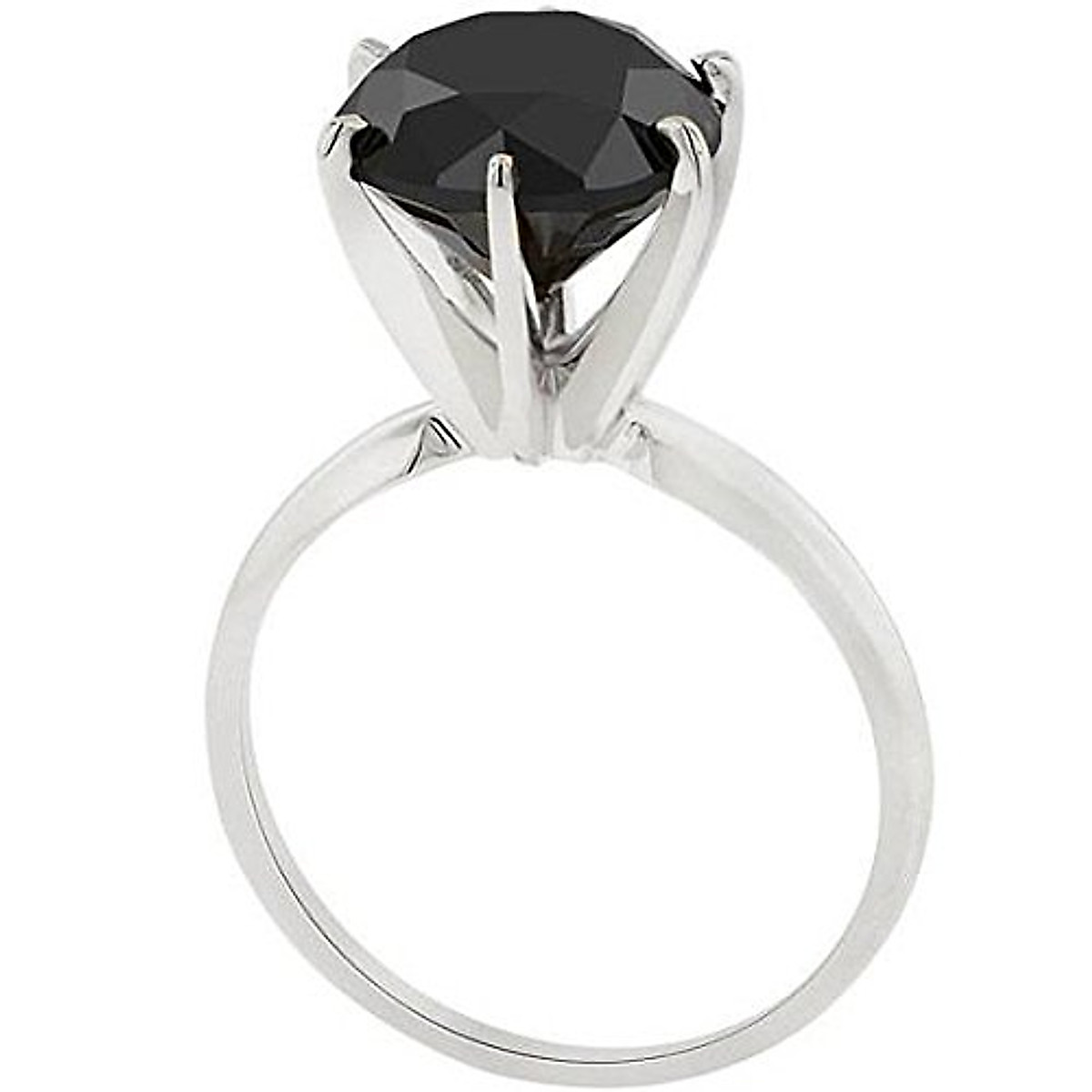 3ct Black Diamond Solitaire Engagement Ring 14K White Gold - Size 6