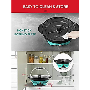 Popcorn Machine, 28cups Popcorn Maker with Stirring Rod, Detachable & Nonstick Plate, Hot Oil Popcorn Popper Maker Easy to Use, 6Qts Large Lid for Serving Bowl, 2 Measuring Spoons & Cool Touch Handles