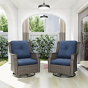 MeetLeisure Outdoor Swivel Rocker Patio Chair Set of 2 - Two Pieces 360 Degree Patio Swivel Glider Chair with 3.5" Water-Repellent Cationic Layer Fabric Cushions(Mixed Grey/Blue)