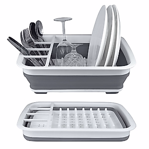 BNYD Collapsible Dish Rack, Foldable Dinnerware Drainer Organizer