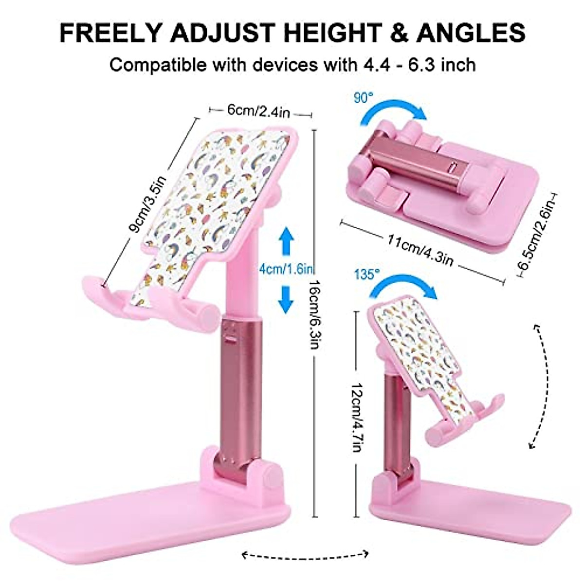 Unicorn Rainbow Ice Ice Cream Foldable Desktop Cell Phone Holder Portable Adjustable Stand for Travel Desk Accessories