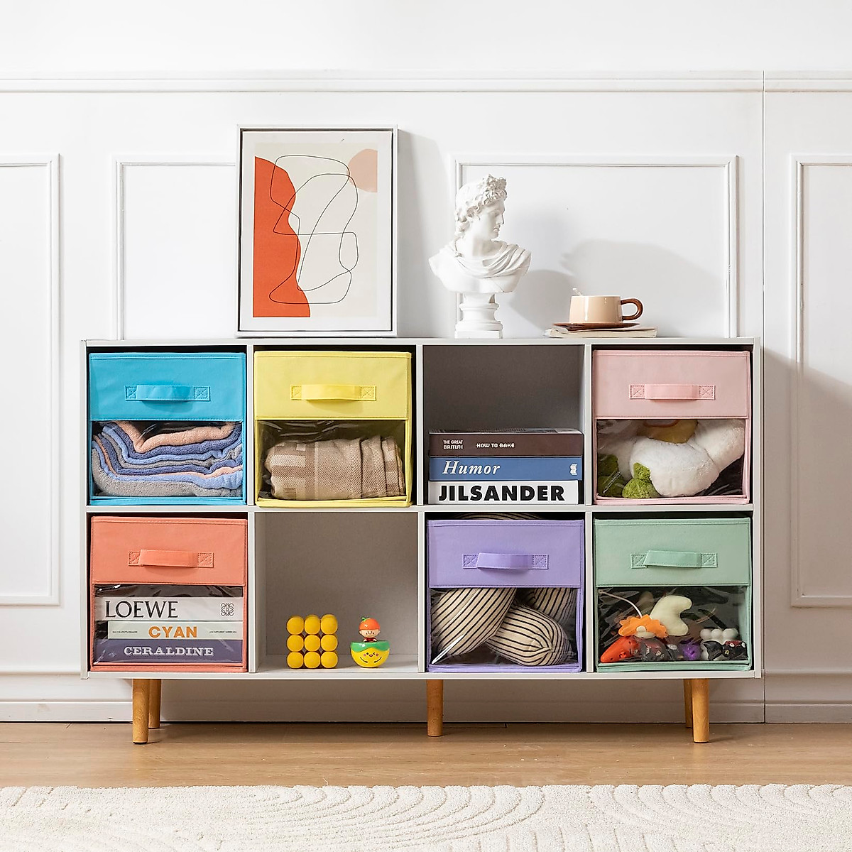 SOCOME Toy Storage Organizer with Clear Window Collapsible Cube Storage Bins Clothes Storage Home 6 Pack, Fabric Storage Cubes for Organizing Clothes, Toys, Books 10.5"×10.5"×11" ( 6 Color )