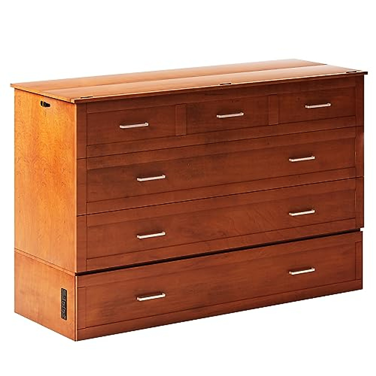 MUZZ Queen Size Murphy Cabinet Bed with Memory Foam Mattress, Charging Station and Large Drawer (Queen, Cherry)