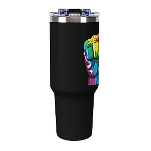 Rainbow Fist Pride 40 Oz Car Cup Stainless Steel Travel Mug Leak-Proof Insulated Tumbler with Handle Deep Blue-style