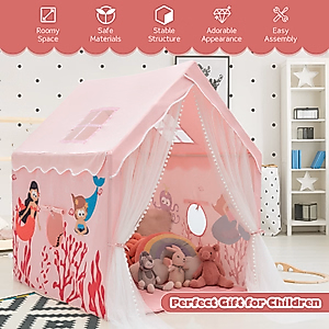 Costzon Kids Tent with Padded Cotton Mat, Large Playhouse for Girls w/Longer Mesh Curtain, Solid Frame, Roll-Up Windows, Indoors and Outdoors Princess Tent Castle Playhouse for Toddlers (Pink)