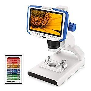 Andonstar AD205 Digital Microscope 200X Magnification USB LCD Microscope for Children, Student, Hobbyist DIY, with Slides Kit School Lab Fun&Educational Plant Insect Specimen Slides Observation