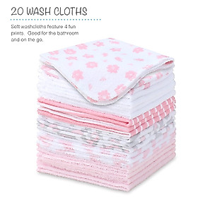 The Peanutshell Hooded Bath Towel and Wash Cloth Set for Baby Girls - 23 Piece Gift Set - Pink Floral & Cheetah Print