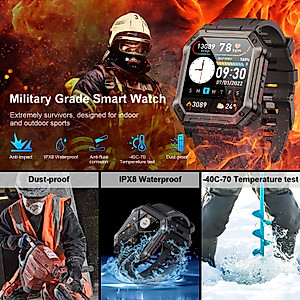 Smart Watch for Men Fitness Tracker: (Make/Answer Call) Bluetooth Tactical Military Smartwatch for Android Phones iPhone Outdoor Waterproof Digital Sport Run Watches Heart Rate Monitor Step Counter