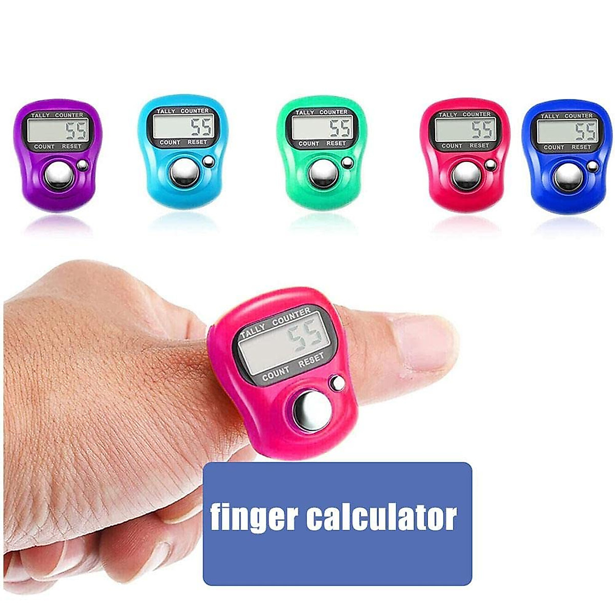 5 Color LED Digital Row Counter,5 Digit Display Counter Clicker,Handheld Number Click Counter,Finger Tally Counter,Electronic Finger Counter Hand Tally Counter with Ring for Golf