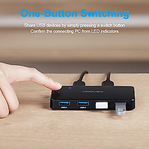 USB Switch, USB Switcher with 4 USB 3.0 Ports & 2 PC Ports for Mouse, Keyboard, Scanner, Printer, PCs with One-Button Switch and 2 Pack USB Cable and 1 Charging Cable, for Mac/Windows/Linux (USB 3.0)