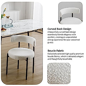 Locus Bono Boucle Dining Chairs Set of 4, Modern Upholstered Dining Room Chairs, Armless Kitchen Chair for Dining Room, Living Room, Black Metal Legs (4 PCS, White)