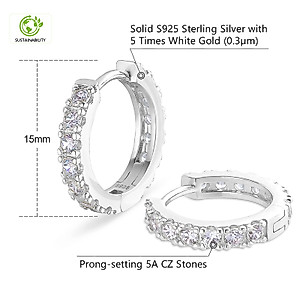 KRKC&CO Hoop Earrings, S925 Sterling Silver Gold Plated White Gold Plated Round Hoop Earrings for Men & Women 12-15 mm