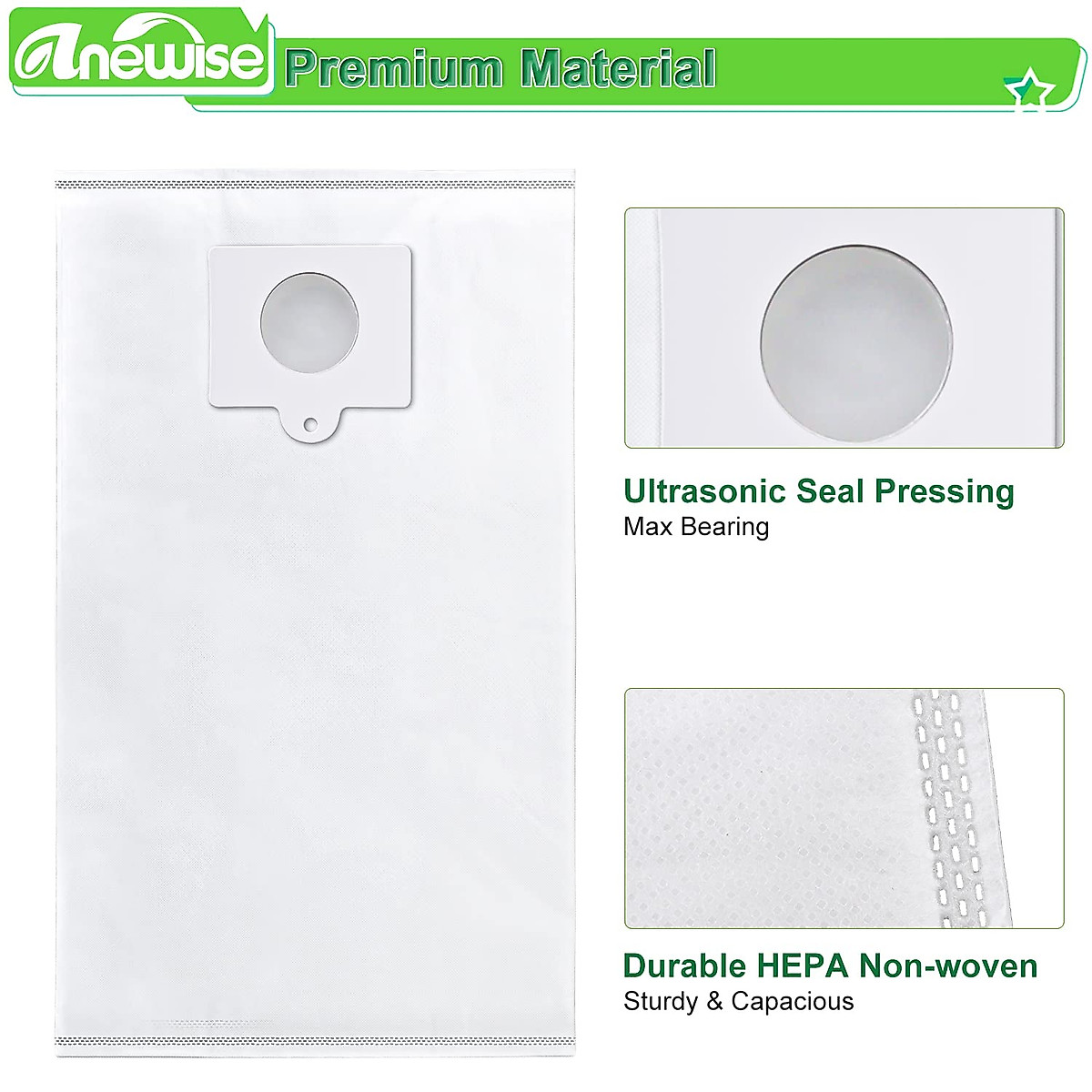 Anewise Q/C 53292 Canister Vacuum Bags for Kenmore 600 Series 81214 81614 400 Series 81414 200 Series 81214 BC4002 Bagged Canister Vacuum Cleaner, 10 Pack