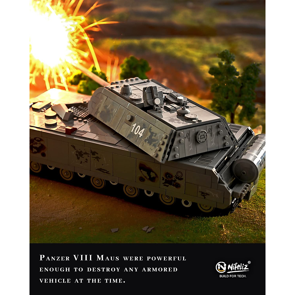 Nifeliz WW2 Military Panzer VIII Maus MOC Building Blocks and Engineering Toy, Adult Collectible Model Tanks Kits to Build, Boy Toys for Christmas and Birthday Gifts, New 2023 (2300 Pieces)