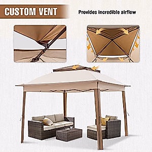 INTER HUT 11x11 Outdoor Pop up Gazebo Tent with Mesh Walls for Patio, Lawn, Backyard and Deck, Beige