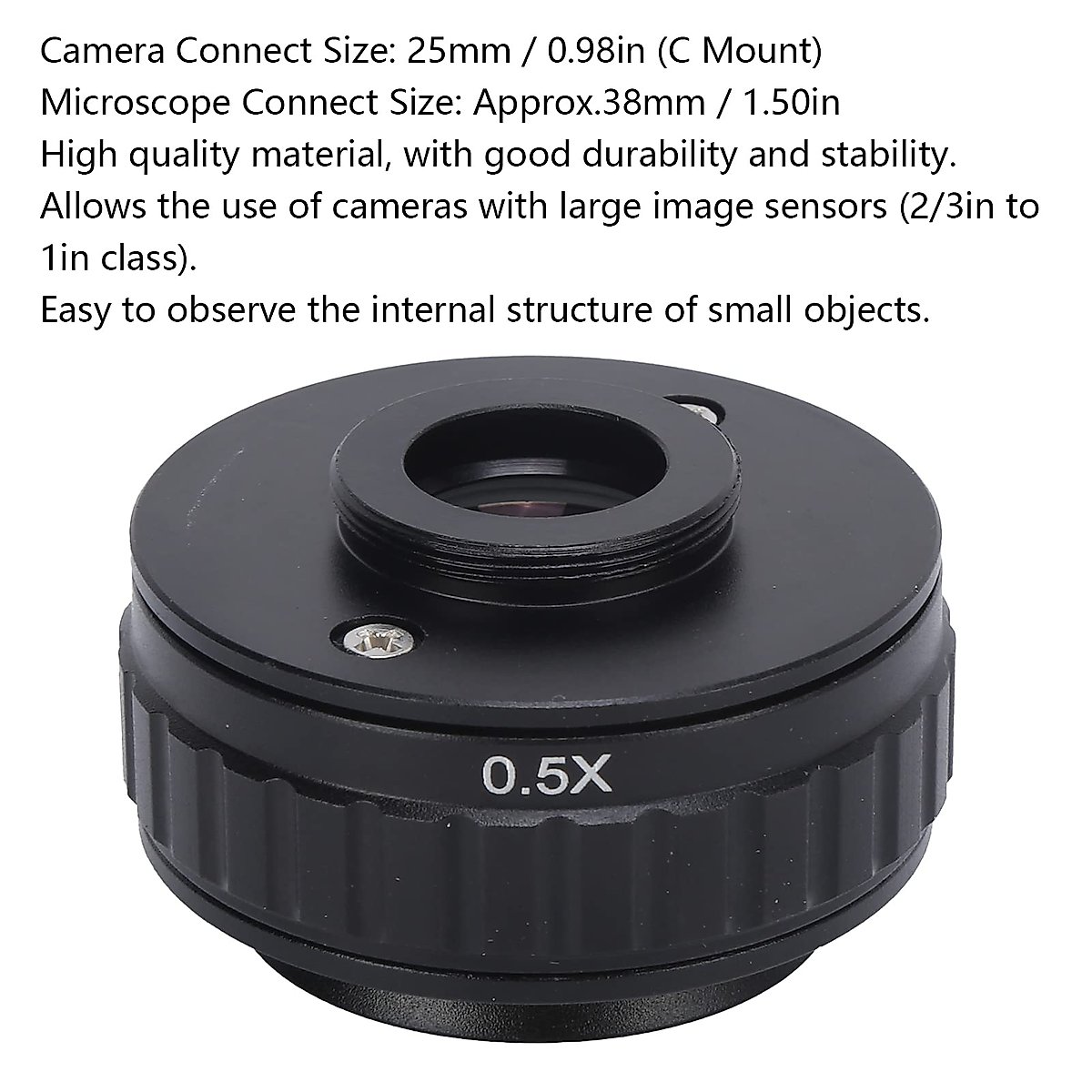 Agatige 0.5X C Mount Adapter Lens, Microscope Adapter Camera Adapter Mount Lens Adapter Trinocular Stereo Microscope Tube Focusing 38mm for Digital Camera CX Photo Port Stereo T490 Series Microscopes