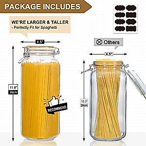 VITEVER [ Taller ] 92oz Glass Jars with Airtight Lid, Large Glass Food Storage Jars, 3 Pack Wide Mouth Airtight Glass Jars for Kitchen Pantry Spaghetti, Square Mason Jars with Labels