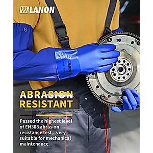 LANON 26" Elbow Length PVC Chemical Resistant Gloves, Heavy-Duty Long Rubber Gloves, Acid, Alkali & Oil Protection, Large