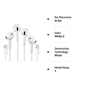 2 Pack-Apple Earbuds iPhone Headphones [Apple MFi Certified] Earphones with Lightning Connector (Built-in Microphone & Volume Control) Compatible with iPhone 14/13/12/11/XR/XS/X/8/7 Support All iOS